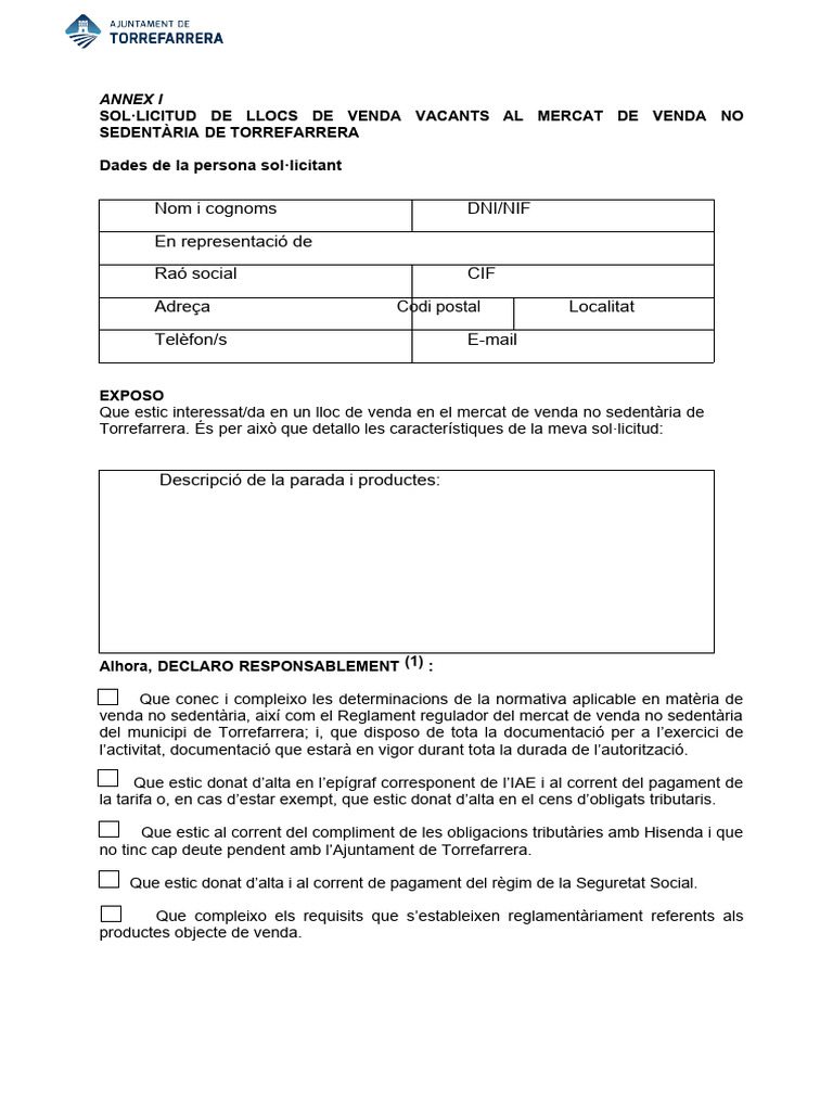 Annex I.- Model de sol.licitud (1) | PDF