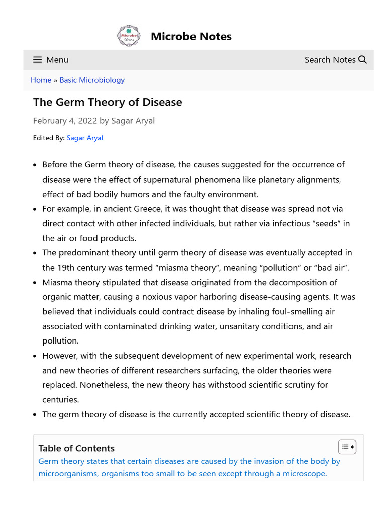 microbenotes.comthe-germ-theory-of-disease | PDF