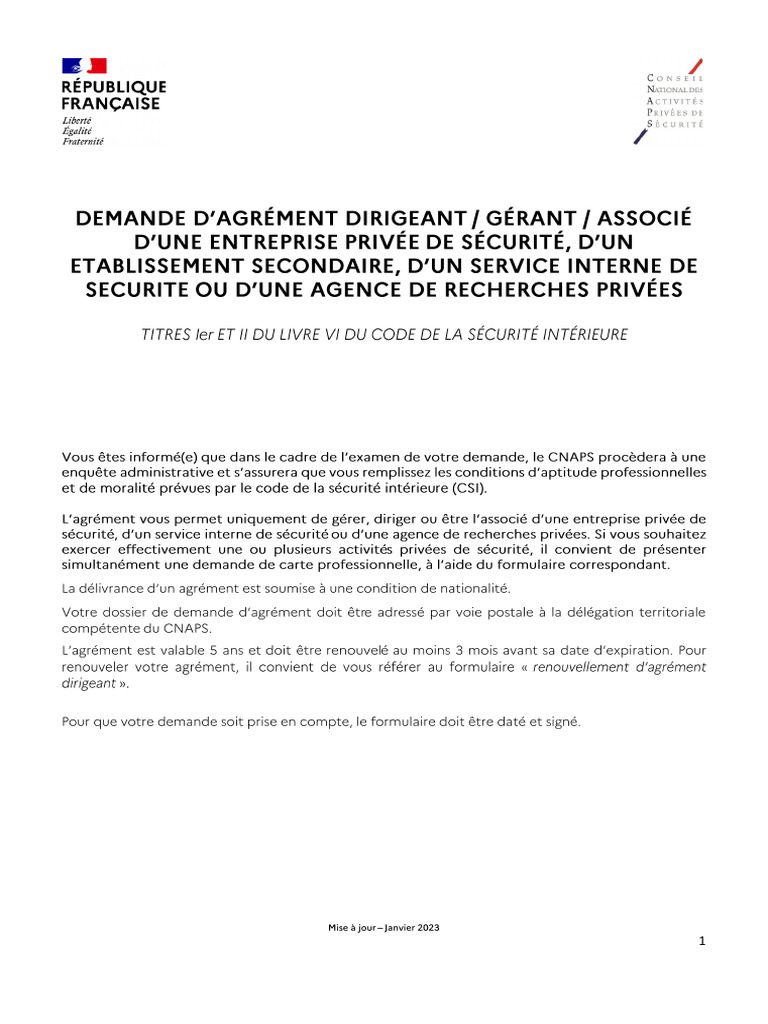 Formulaire D'agrément Dirigeant | PDF