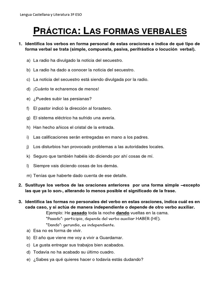 Ejercicios de Formas Verbales para Niños | PDF | Verbo | Sintaxis