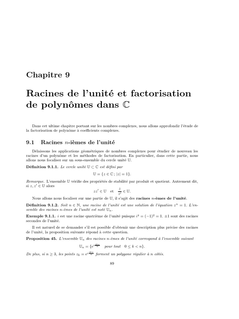 Chapitre 9 Racines de Lunité Et Factorisation de Polynômes Dans C | PDF