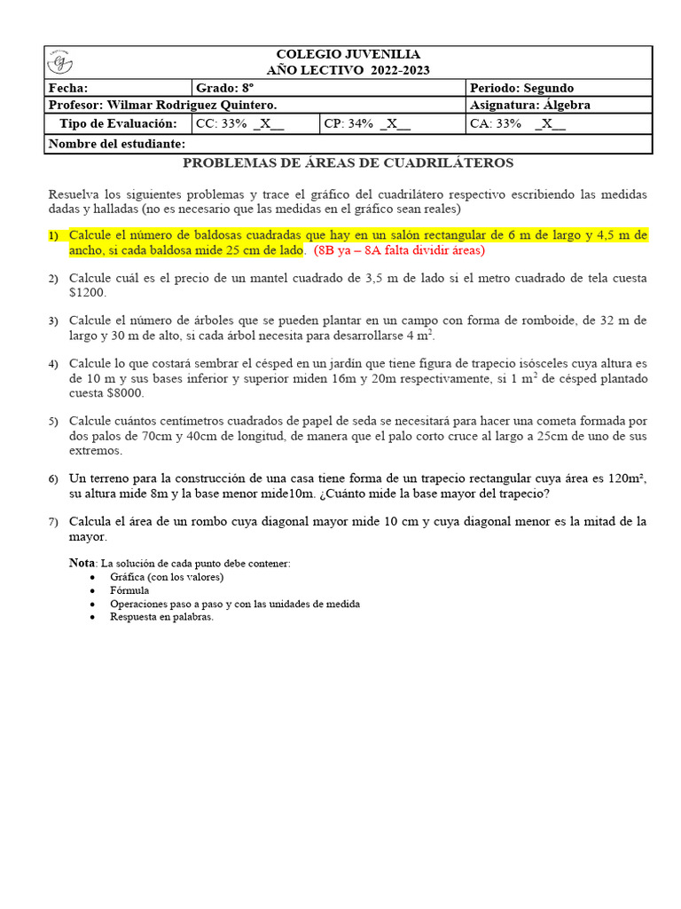 1P Problemas Área Cuadriláteros | PDF