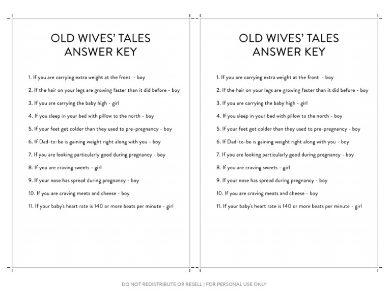 Old Wives Tales - Answer Key | PDF