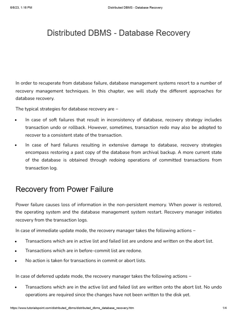 Distributed Dbms Database Recovery Download Free Pdf Database Transaction Databases