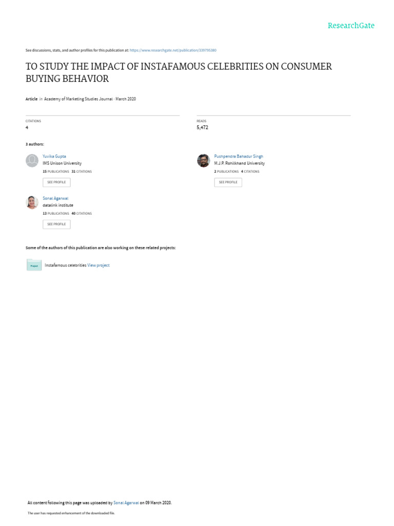 To Study The Impact of Instafamous Celebrities On Consumer Buying ...