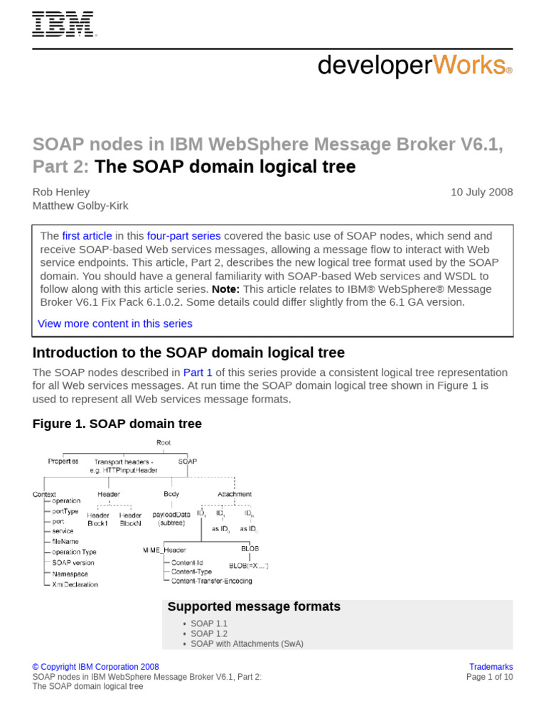 SOAP Nodes in IBM WebSphere Message Broker V6.1, Part 2 The SOAP Domain ... SOAP Nodes in IBM WebSphere Message Broker V6.1, Part 2 The SOAP Domain ...