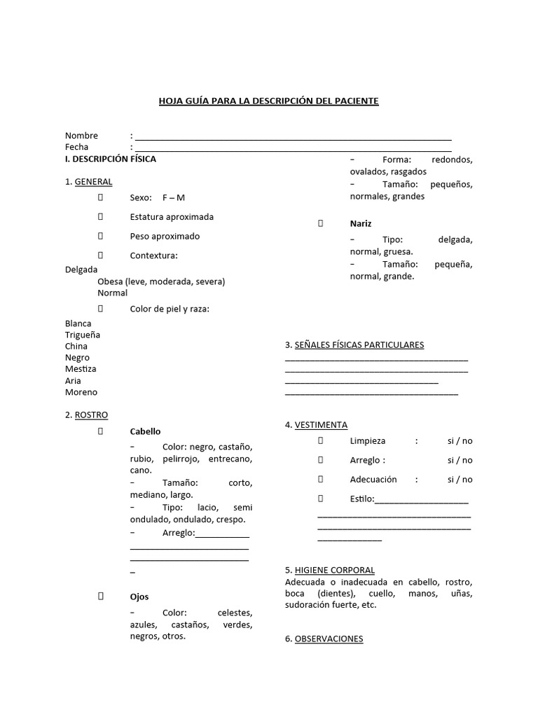 Hoja Guía para La Descripción Del Paciente | PDF | Experiencia ...