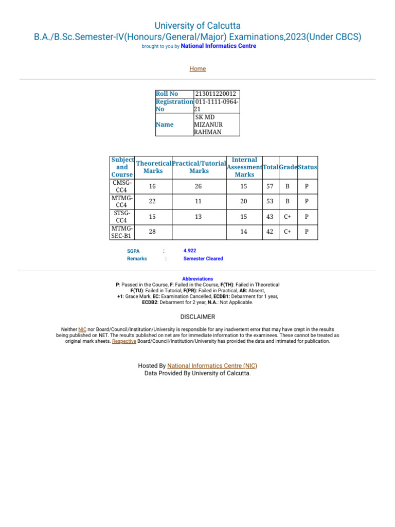 B.a. B.sc.Semester-IV(Honours General Major) Examinations,2023(Under ...