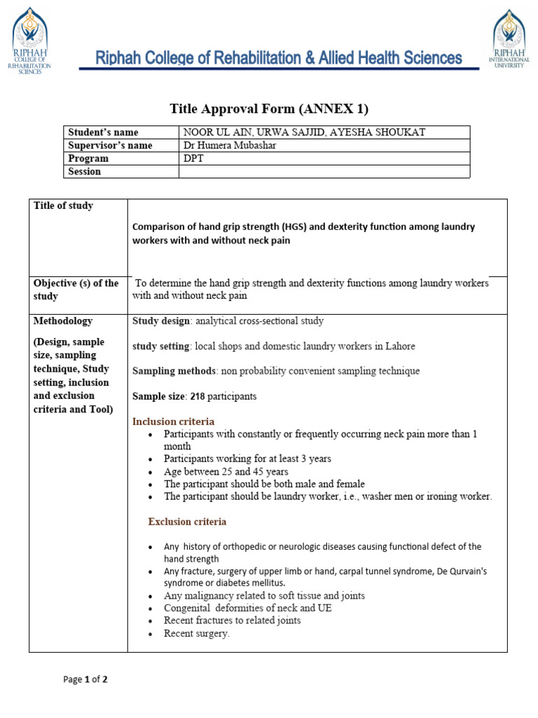 2.title Approval Form (ANNEX 1) | PDF