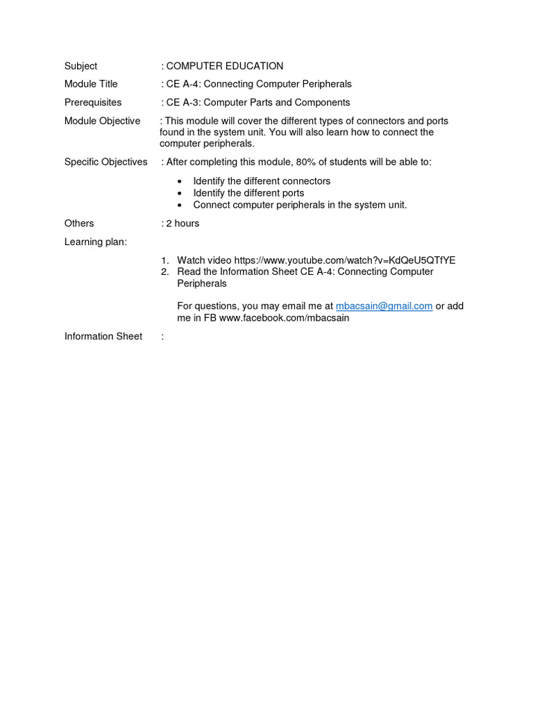 CE A-4 Connecting Computer Peripherals | PDF | Usb | Hdmi