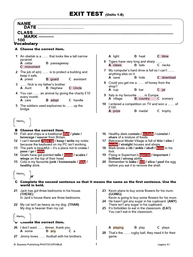 30 Legacy A1 Exit Test | PDF