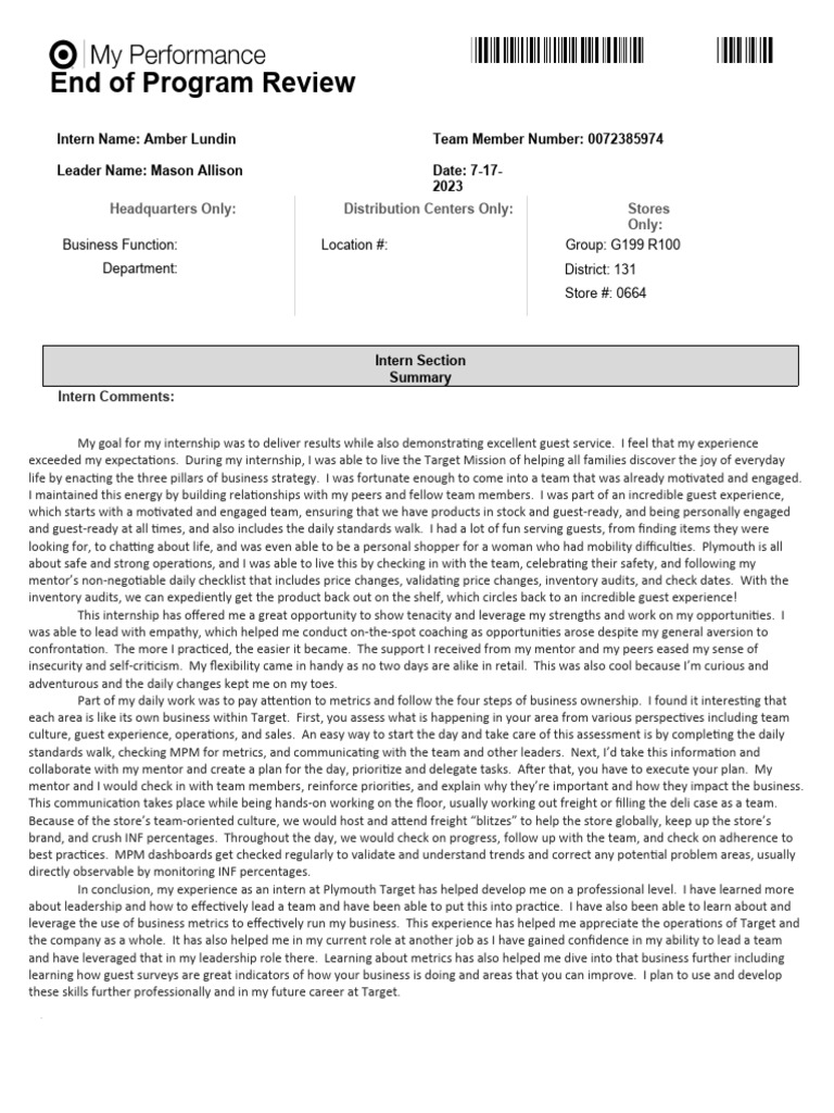 Field End of Program Review Form Interns Only Word 1 1 | PDF | Business