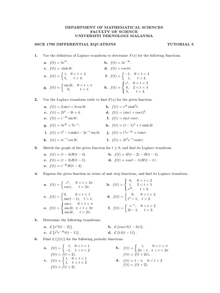 SSCE1793_Tutorial 3_Laplace Transform | PDF