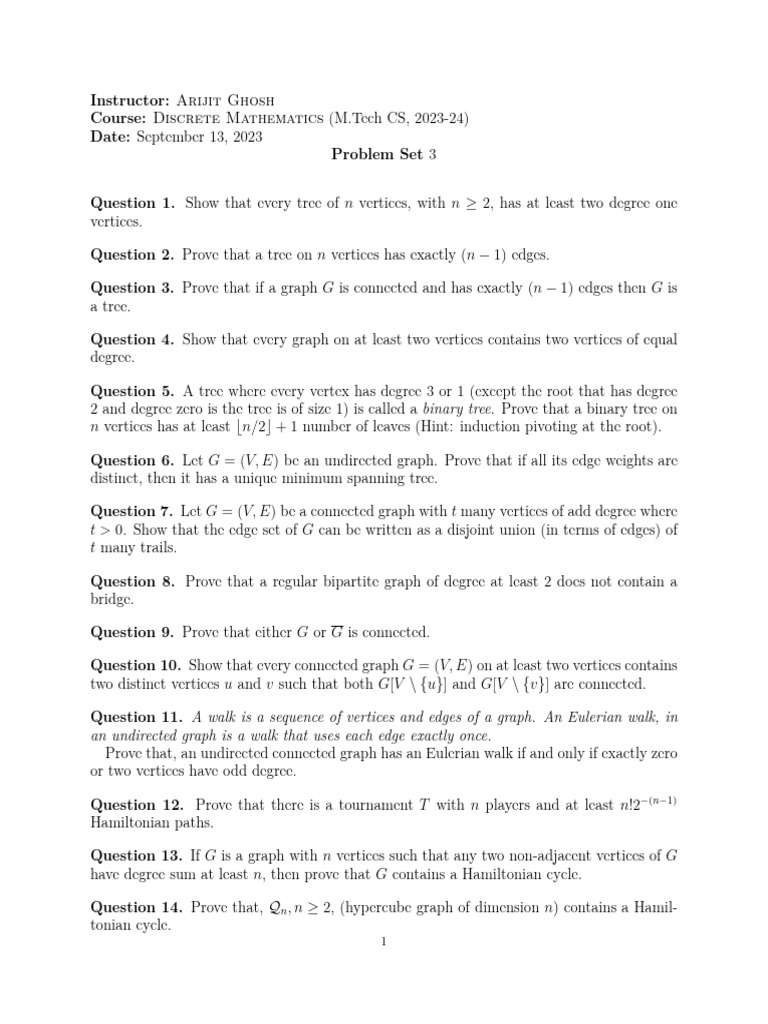 Problem Set 3 Pdf Vertex Graph Theory Graph Theory 9417