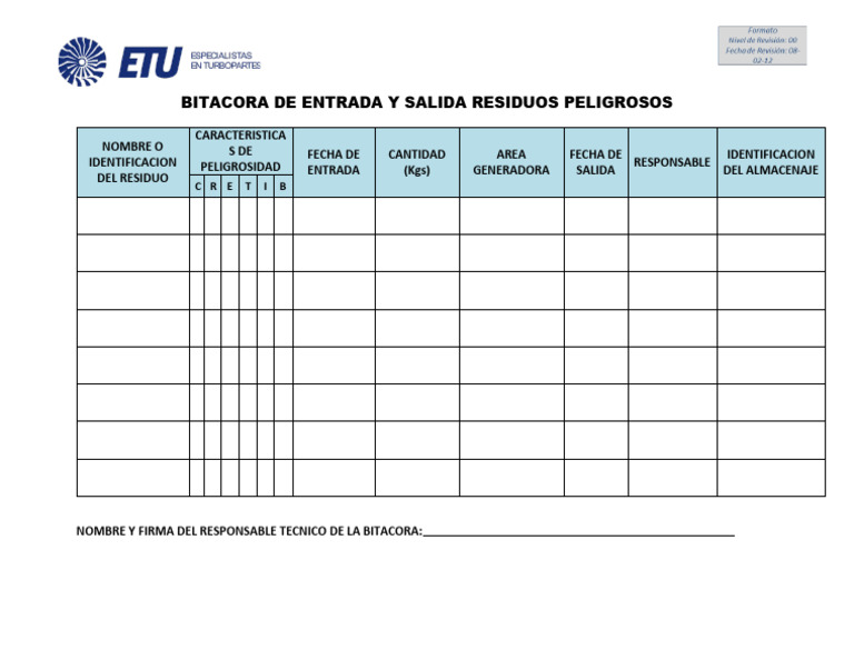 Bitacora de Entrada y Salida Residuos Peligrosos | PDF Bitacora de Entrada y Salida Residuos Peligrosos | PDF