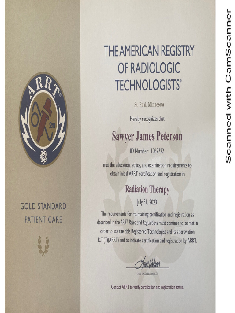 Arrt Certificate New | PDF