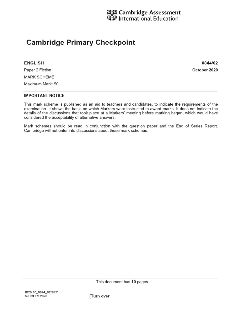 Cambridge Primary Checkpoint: English 0844/02 | PDF