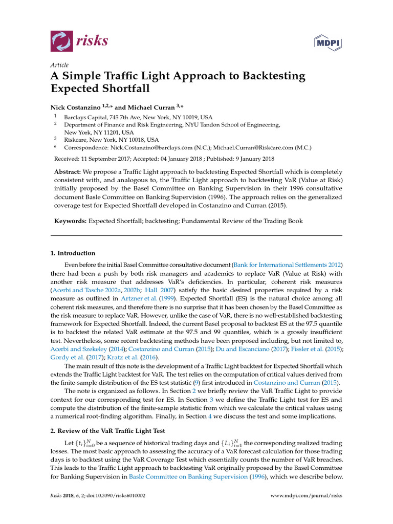 A Simple Traffic Light Approach To Backtesting Exp | PDF