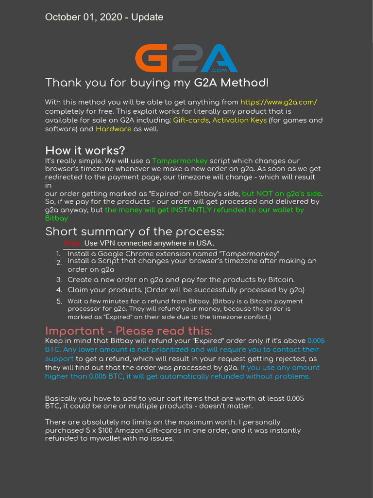 G2a Gift Card Method - (Bitcoin Refund) | PDF