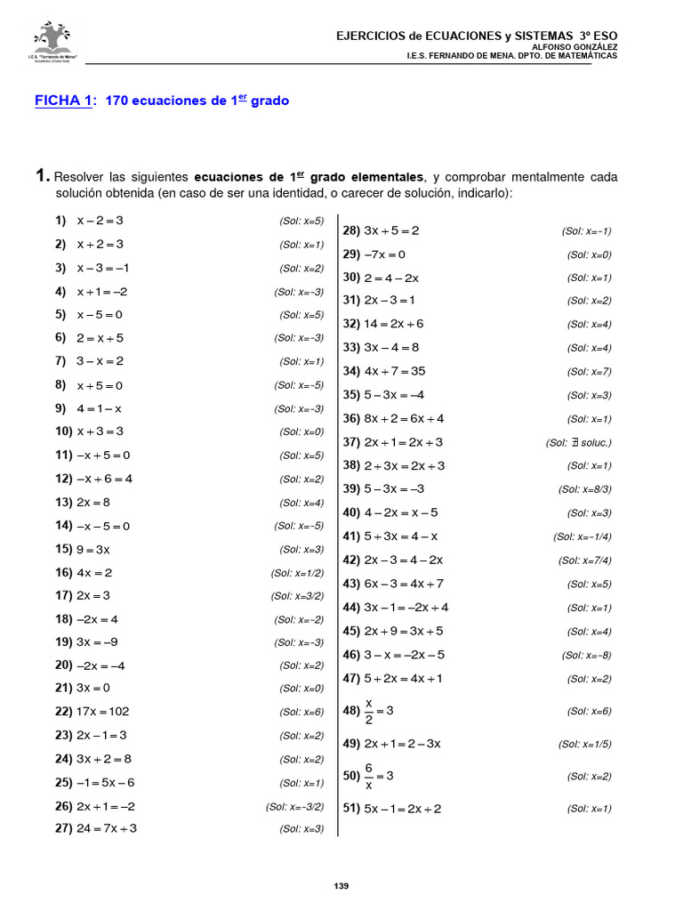 3º Eso Ecuaciones de Primer Grado3 | Descargar gratis PDF | Ecuaciones | Objetos matemáticos