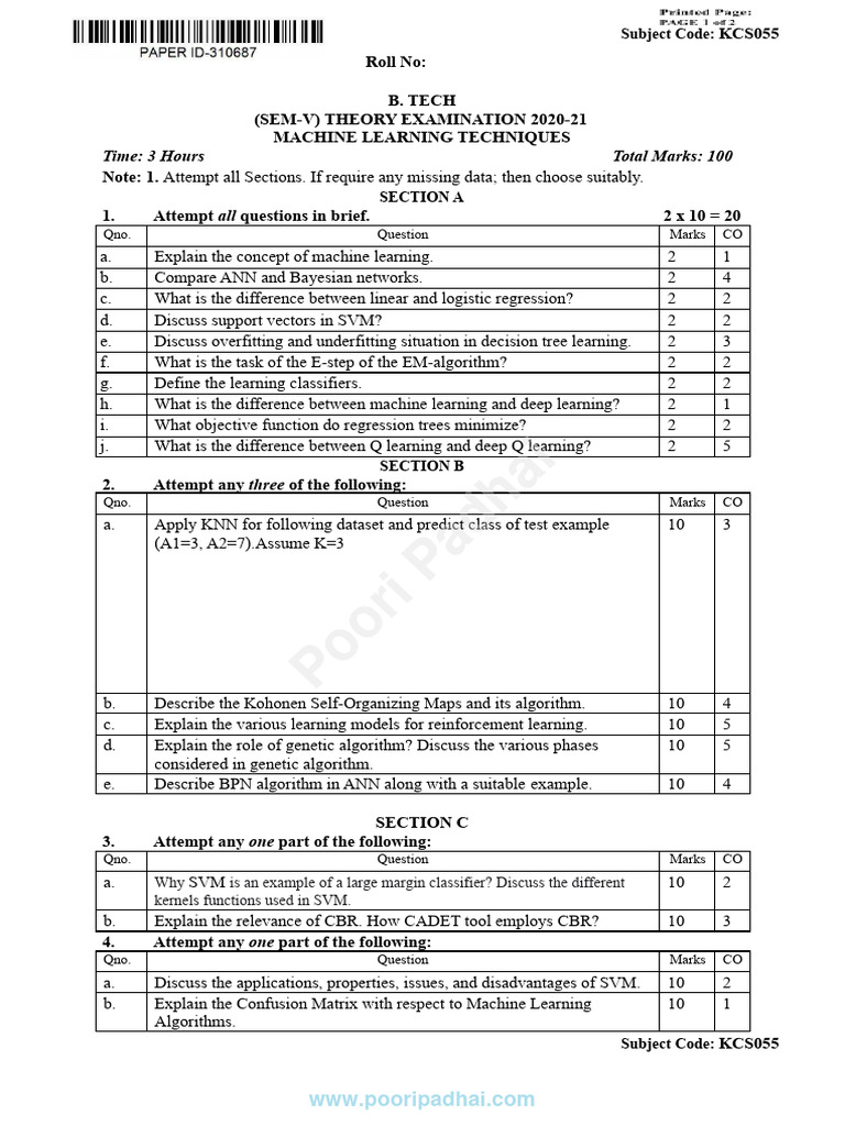 Machine Learning Techniques KCS055 | PDF