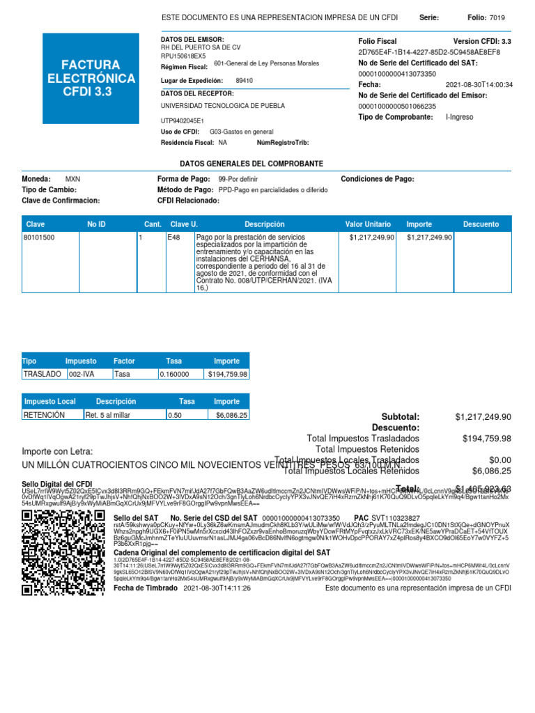 Factura Electrónica CFDI 3.3 UTP 2021 | PDF