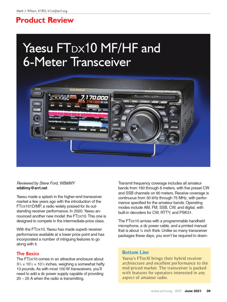 Yaesu FTDX10 Transceiver Review | PDF | Decibel | Radio