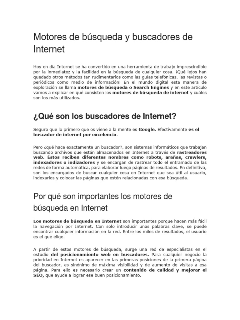 Motores de Búsqueda y Buscadores de Internet | PDF