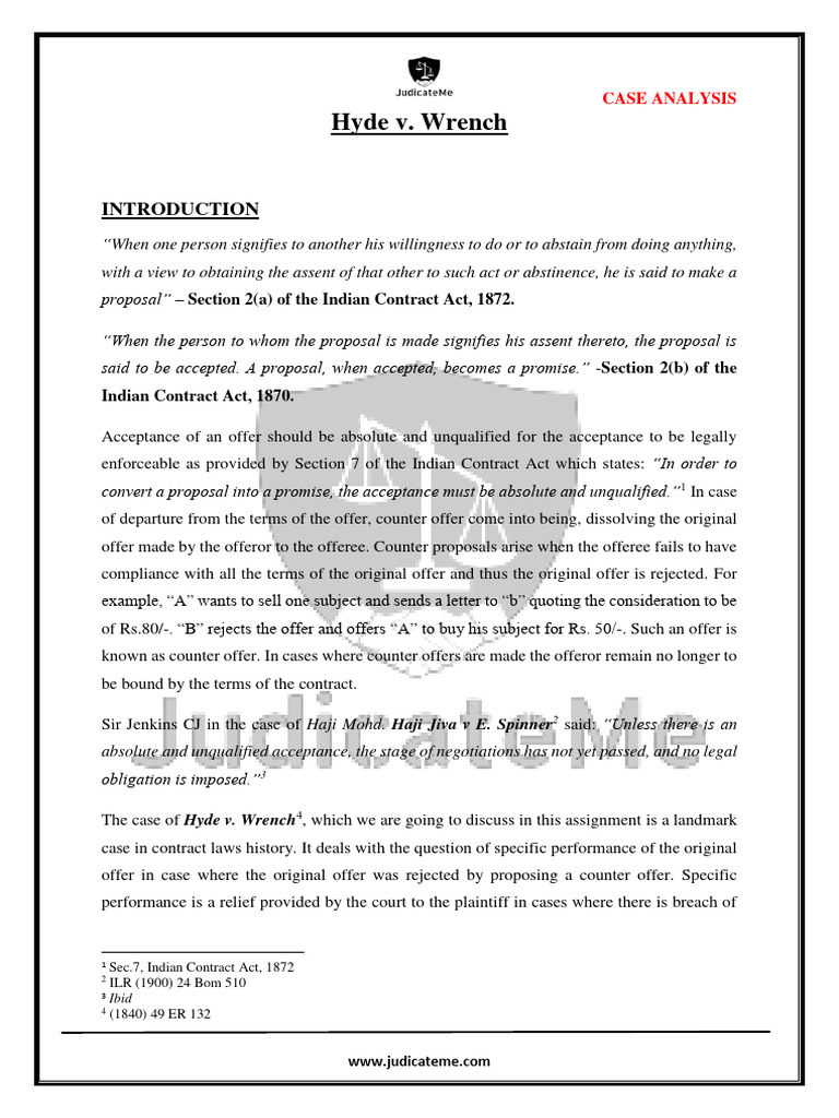 Hyde v. Wrench | PDF | Offer And Acceptance | Business Law