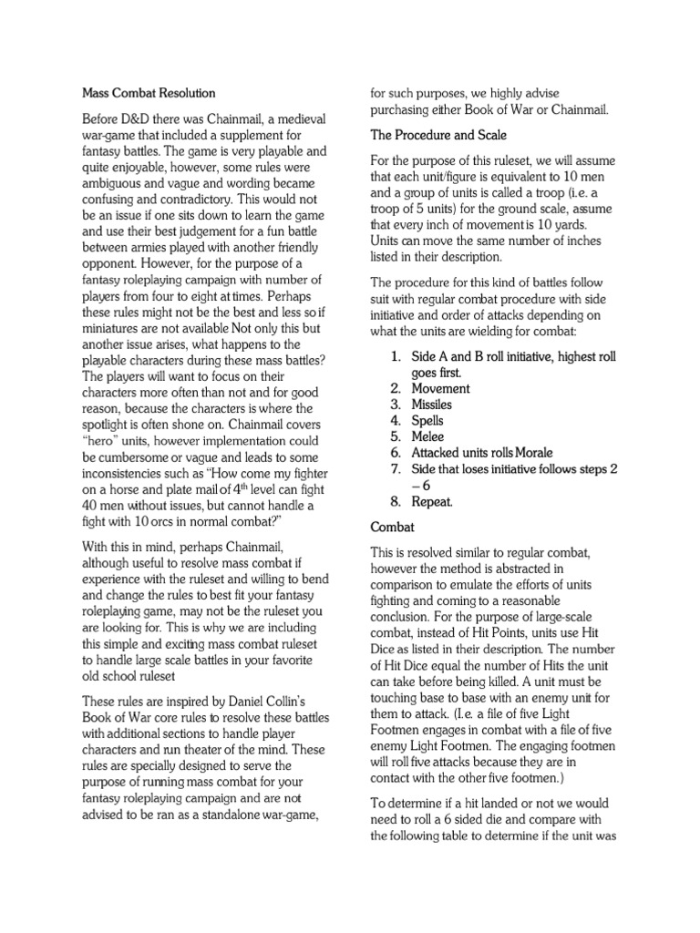 Simple Mass Combat Rules 3 | PDF
