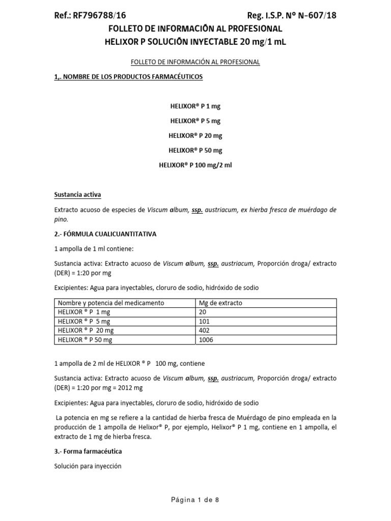 Helixor P 20mg | PDF | Alergia | Inyección (medicina)