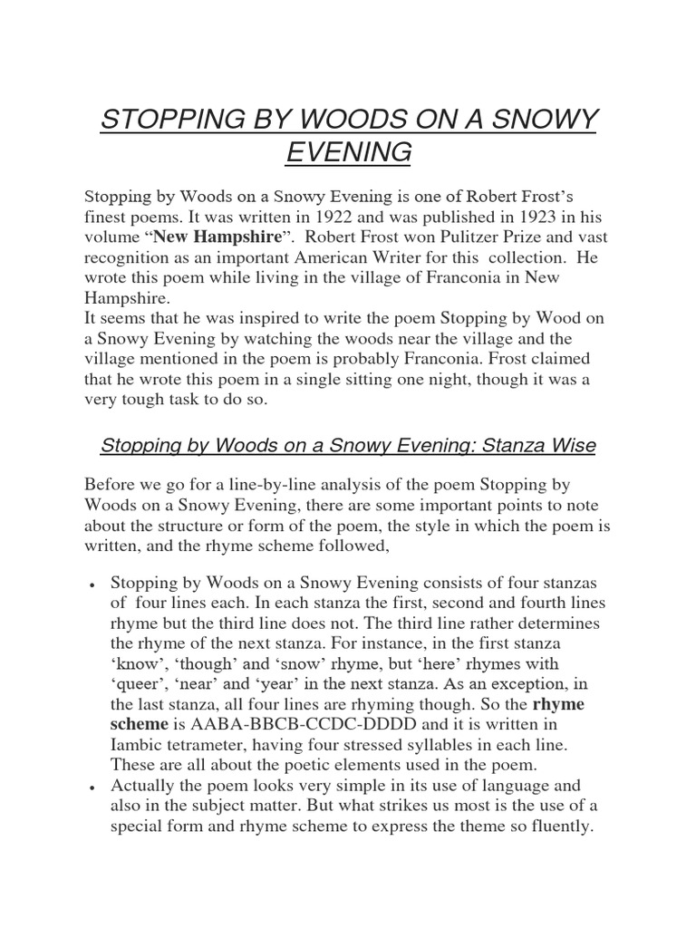 "Stopping by Woods" Poem Analysis | PDF
