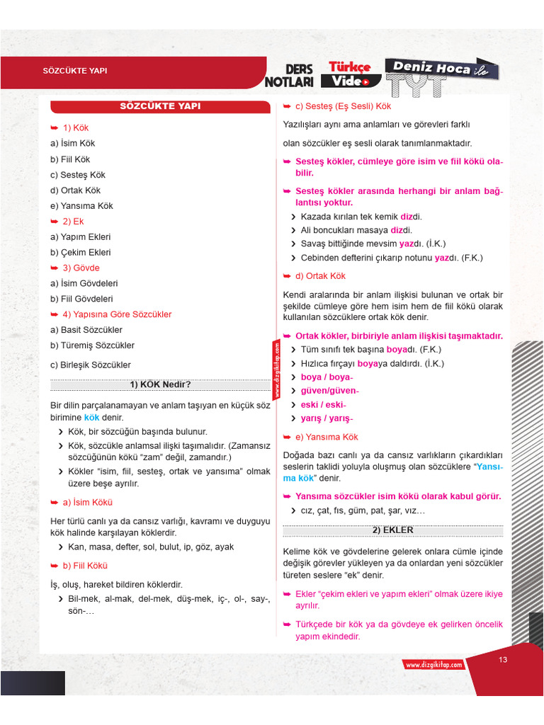 Sozcukte Yapi TYT Deniz Hoca 2024 | PDF