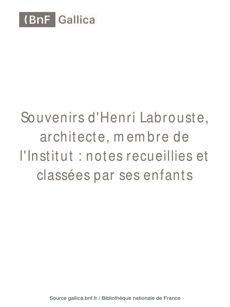 Souvenir D'henri Labrouste Architecte | PDF