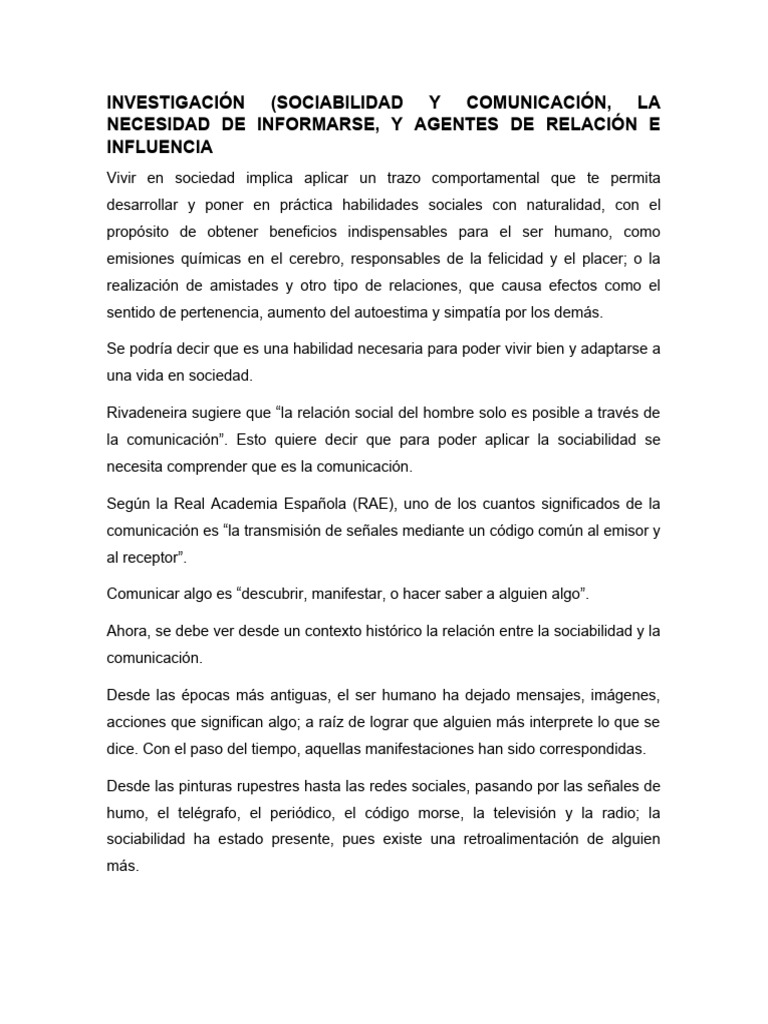 Sociabilidad en La Comunicación, Agentes de Relación e Influencia y La ...