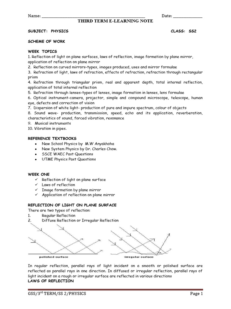 3rd Term s2 Physics | PDF | Refraction | Sound