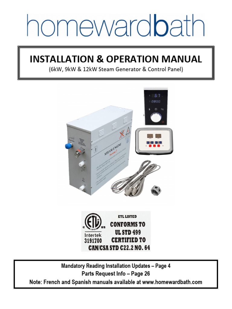 Installation & Operation Manual: (6kW, 9kW & 12kW Steam Generator ...