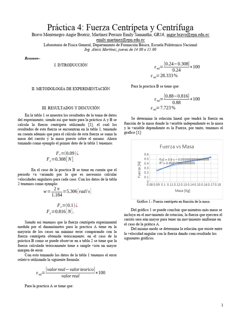 Fuerza Centrípeta y Centrífuga en Experimentos | PDF