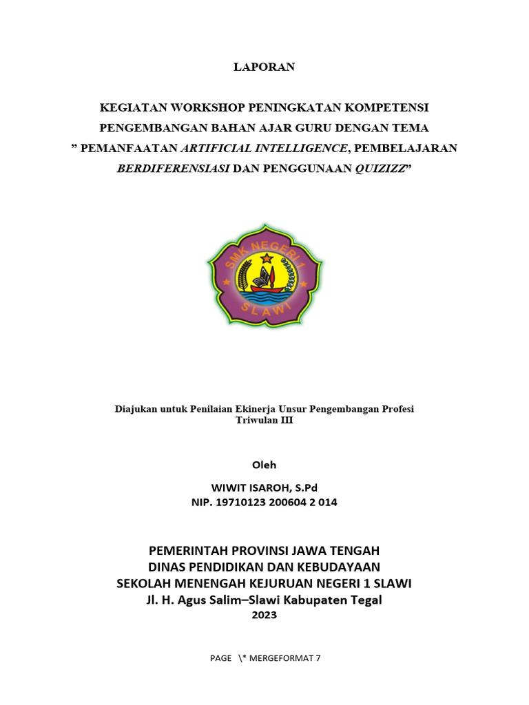 LAP PD Ai Pembelajaran Berdiferensiasi Wiwit Is | PDF | Karier & Perkembangan | Seni