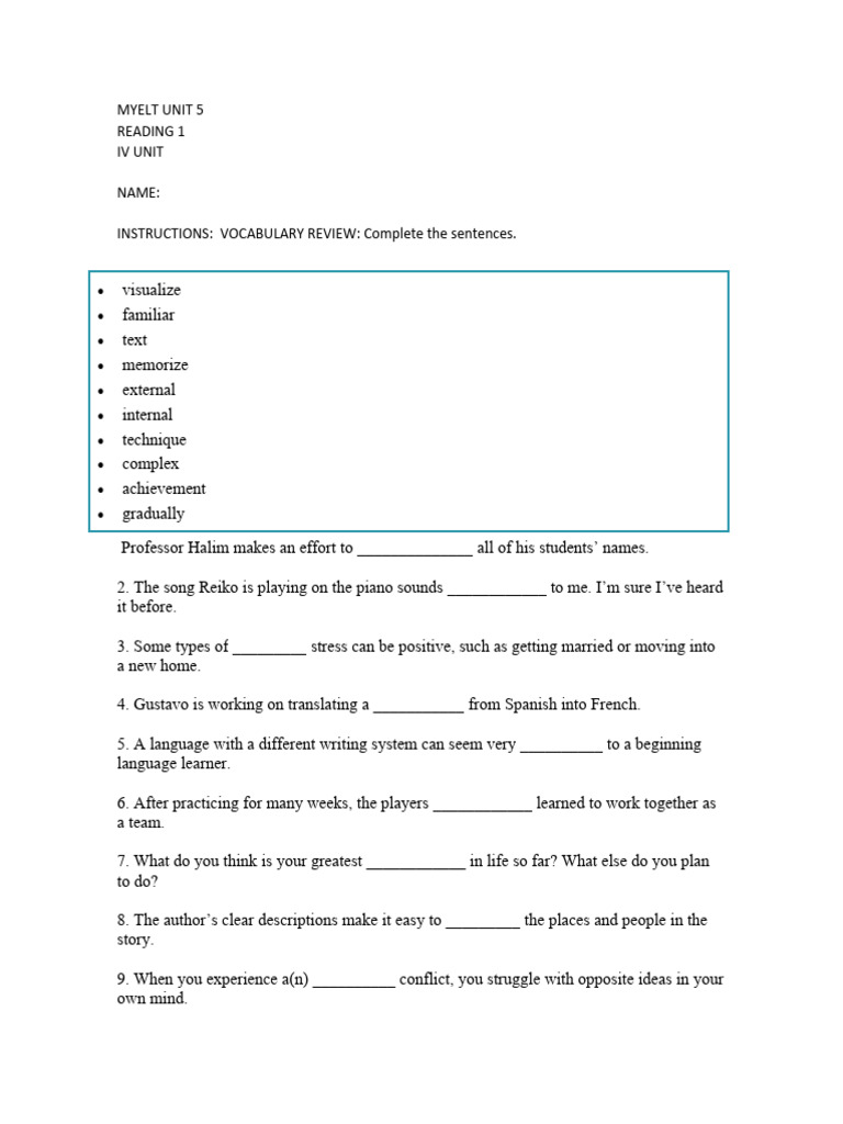 Myelt Unit 5, Part I | PDF