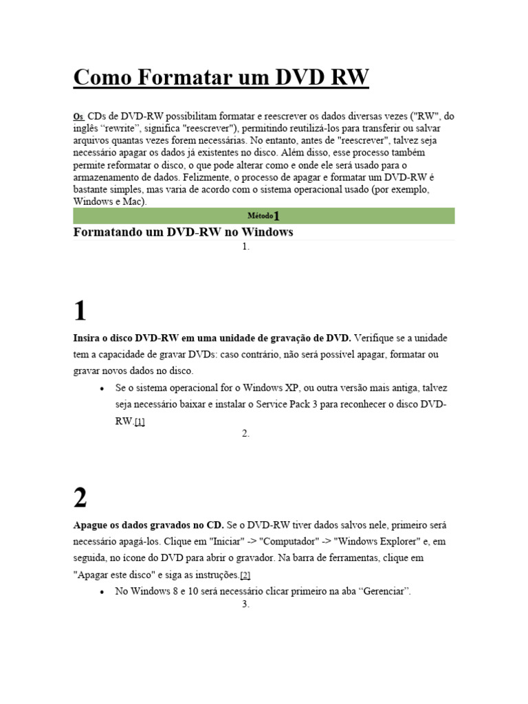 Como Formatar Um DVD RW | PDF | DVD | Drive de disco rígido