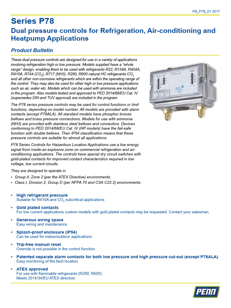 P78 Series Dual Pressure Controls | PDF