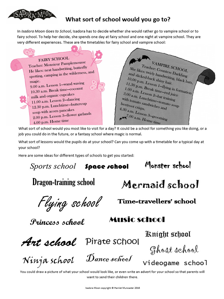 What-sort-of-school-would-you-go-to-Isadora-Moon-activity | PDF