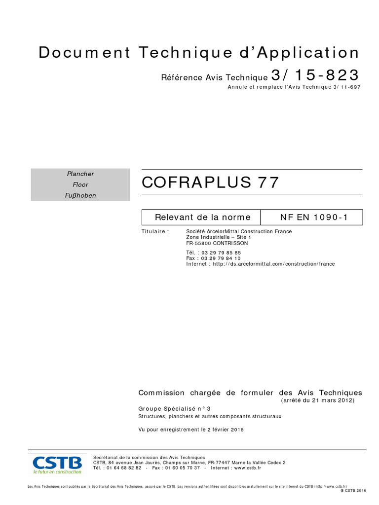 Avis Technique COFRAPLUS 77 | PDF