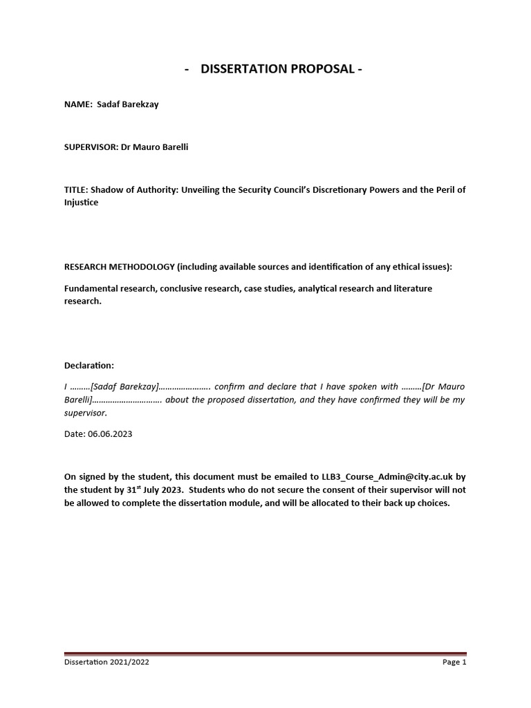 LLB Dissertation Proposal Form 2023 | PDF