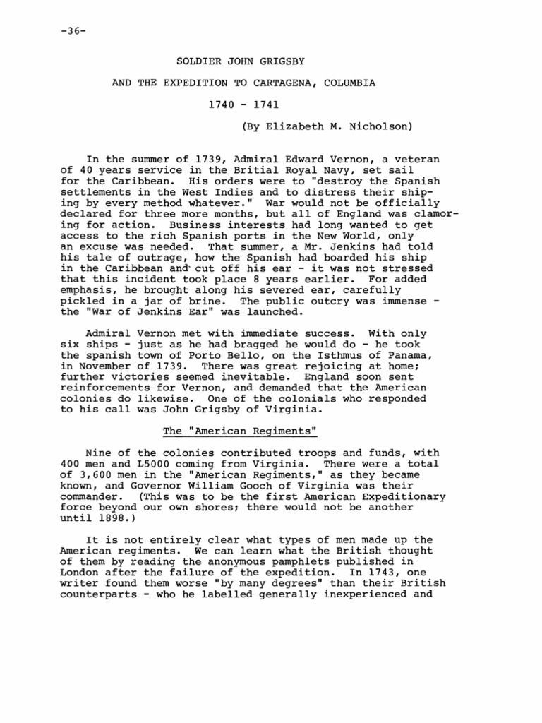 2 Soldier John Grigsby and The Expedition To Cartagena Columbia | PDF