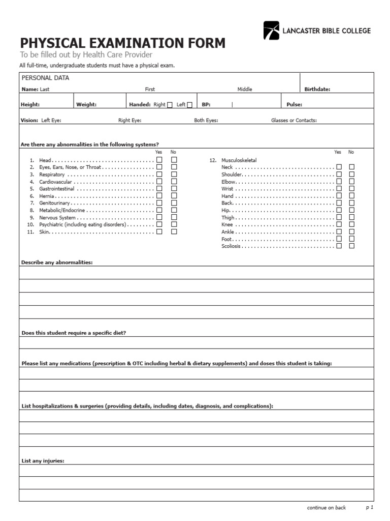 Physical Exam Form 2 | PDF