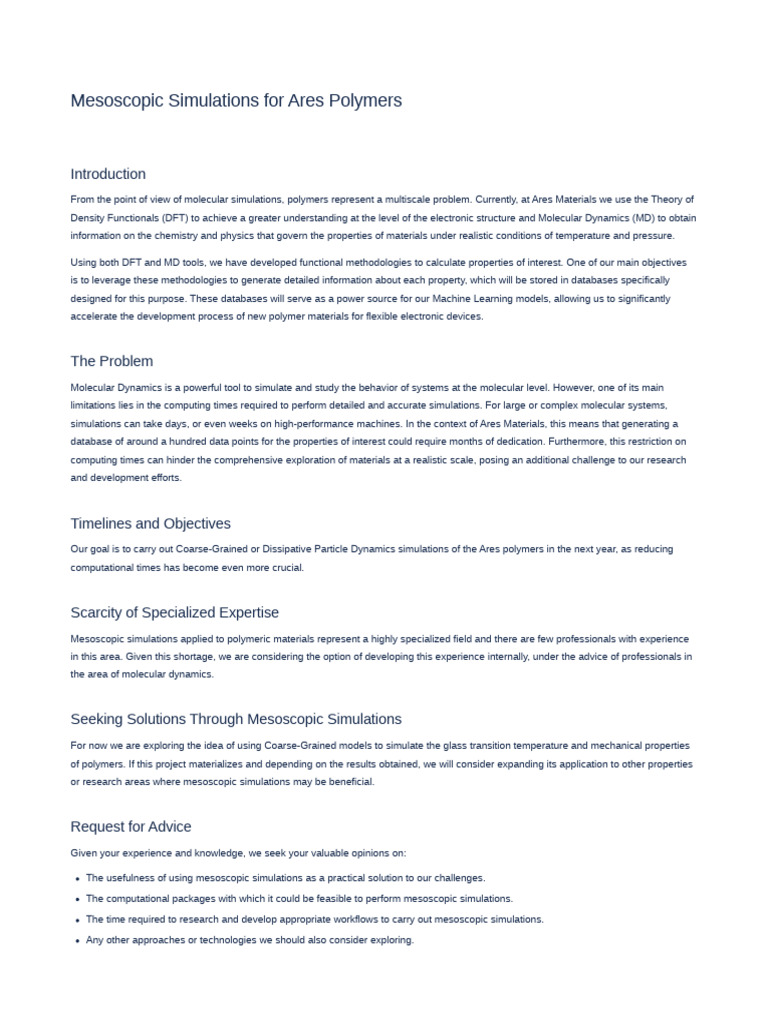 Mesoscopic Simulations For Ares Polymers | PDF