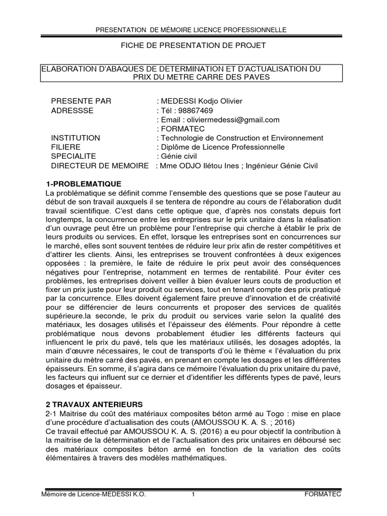 Fiche de Presentation de Projet Mede | PDF