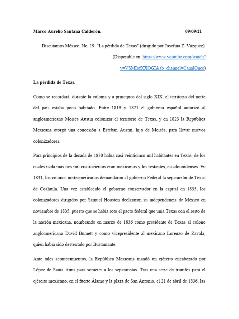 La pérdida de Texas (1835-1836) | PDF